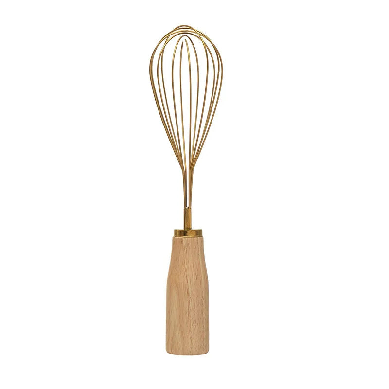 STANDING GOLD FINISH WHISK WITH WOOD HANDLE – Shop Daisy Lane